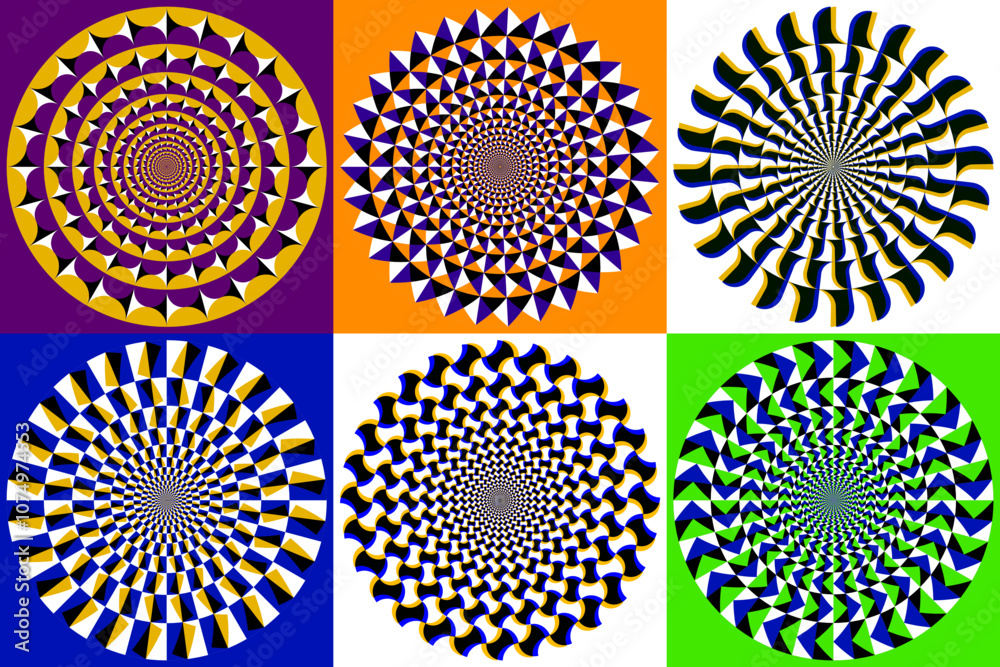 Set of circular patterns with different shapes. Colorful circles with ...