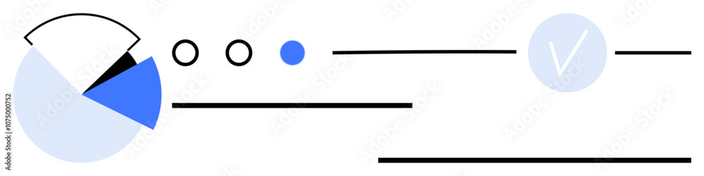 Pie chart with segmented colors, three circle icons, check mark within ...