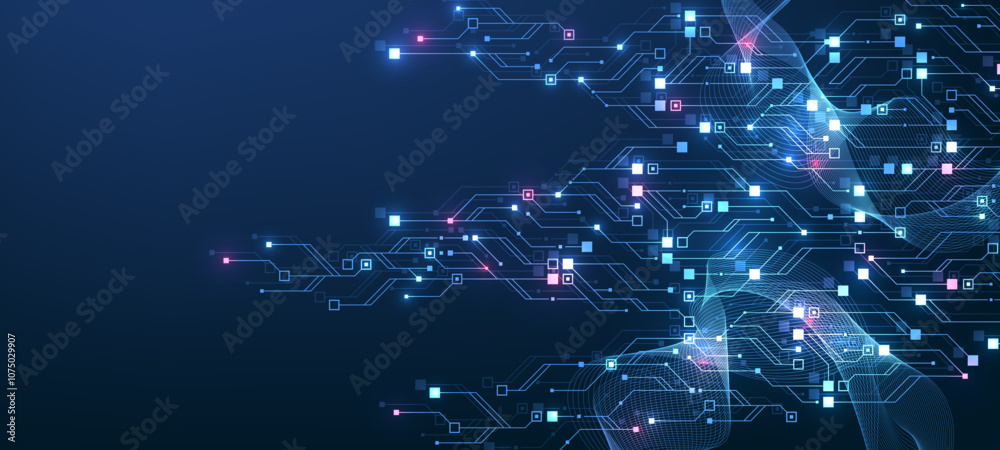 Artificial Intelligence with circuit electric line style. Digital ...