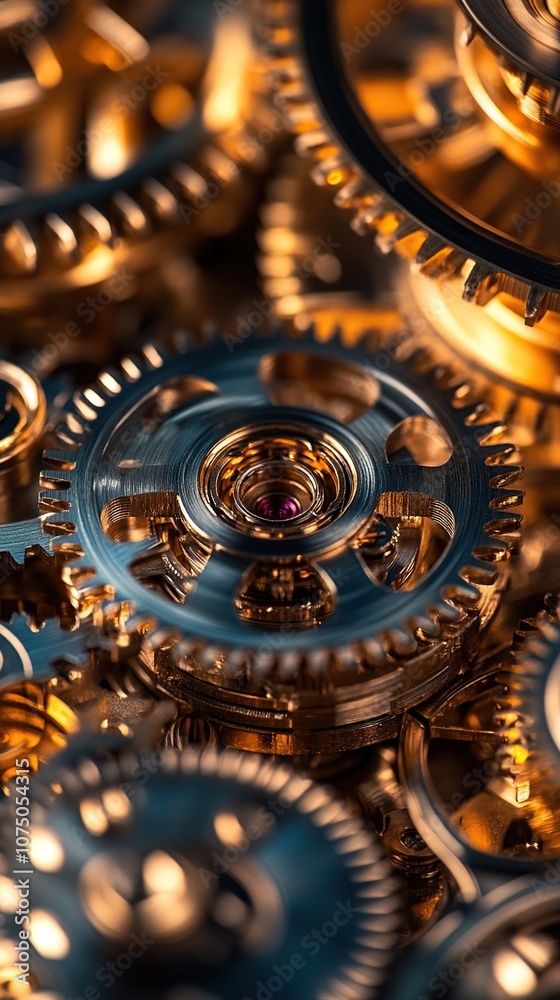 A macro photograph of intricate clock gears and cogs interlocking ...