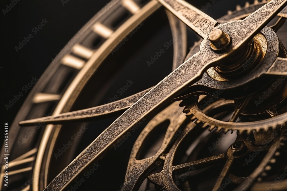 A macro photograph of intricate clock gears and cogs interlocking ...