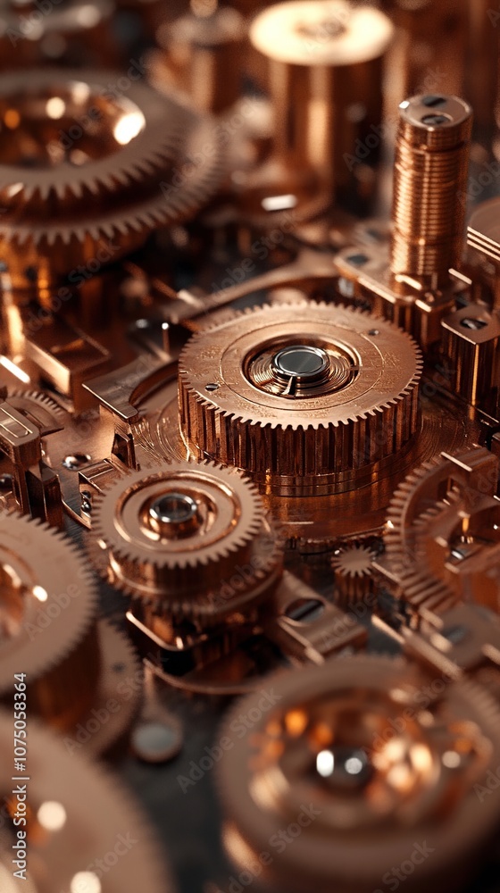 A macro photograph of intricate clock gears and cogs interlocking ...