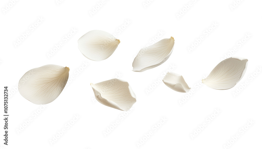 flying white rose petals isolated on transparent background cutout ...