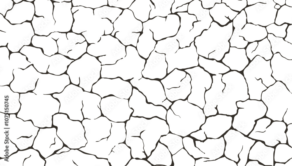 Soil texture black and white vector background pattern, cracked earth ...