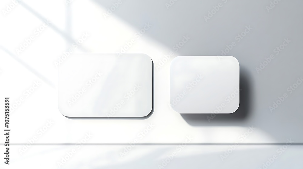 White rectangle adhesive stickers mock up with curved corner, 3d ...
