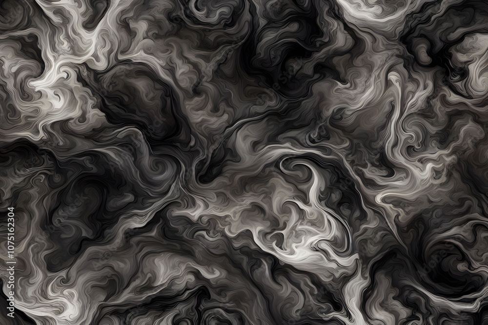 Abstract smoky patterns in charcoal black and silver with a glossy ...