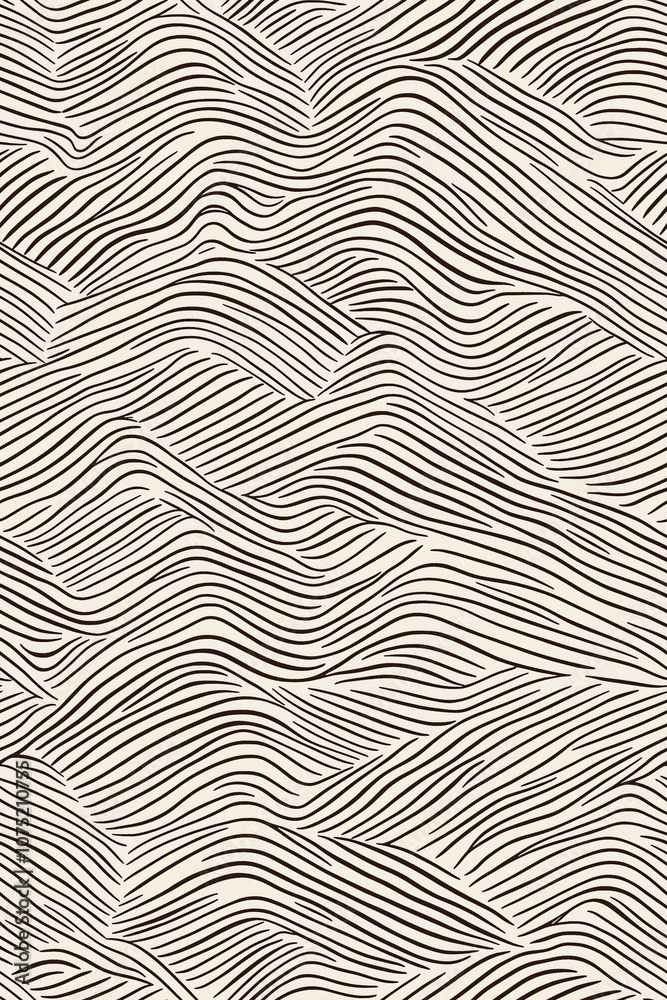 Abstract flowing line pattern, seamless design with organic, wavy black ...