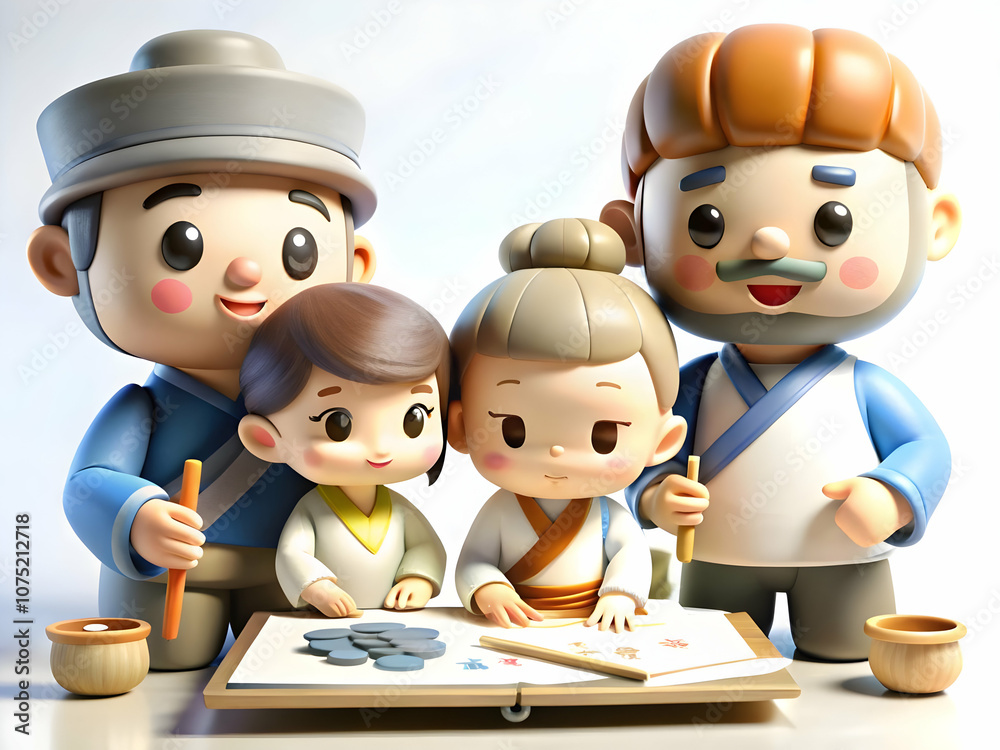 Candid Family Practicing Korean Calligraphy Seollal Celebrating ...