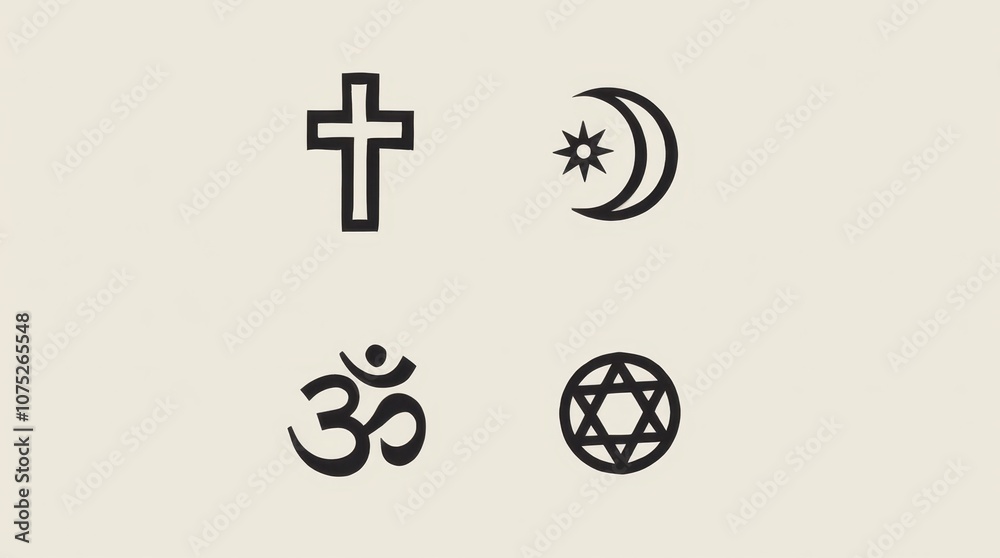 Collection of Religious Symbols: Christian Cross, Islamic Crescent Moon ...