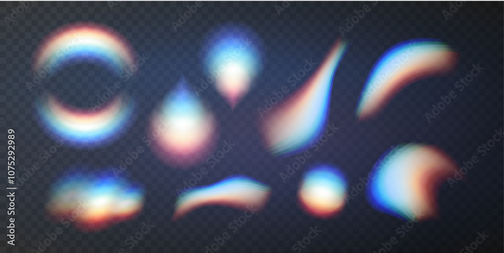 Crystal light refraction set in different shapes, rainbow sunlight ...