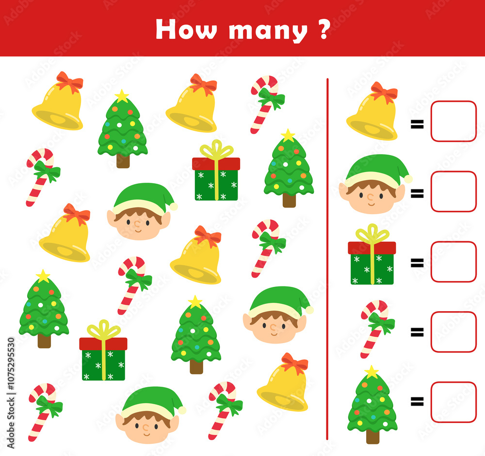 Christmas activity sheet. Counting educational children game. Math kids ...
