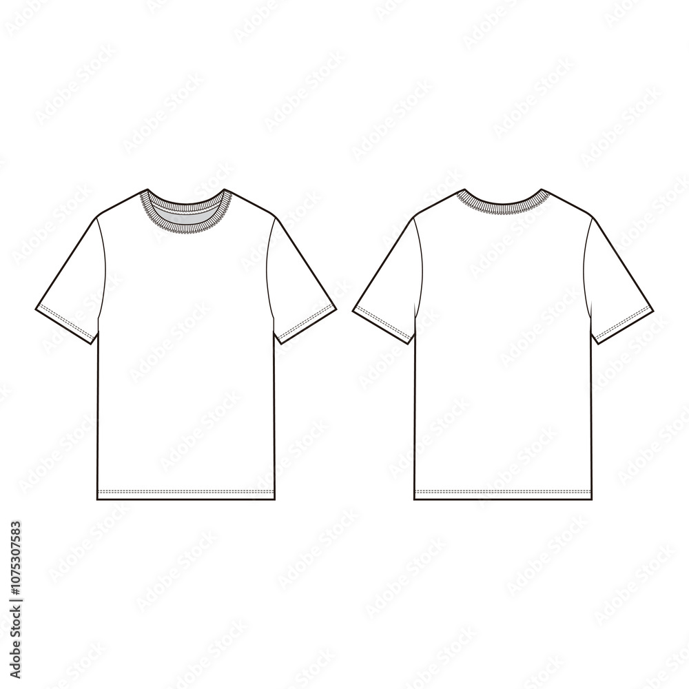 Basic T-Shirt Front and Back View Template for Fashion Design Stock ...