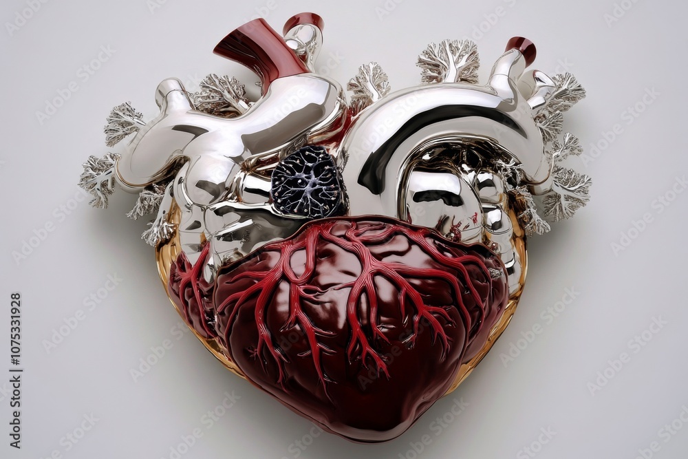 Medical illustration of a human heart cross-section, showcasing valves ...