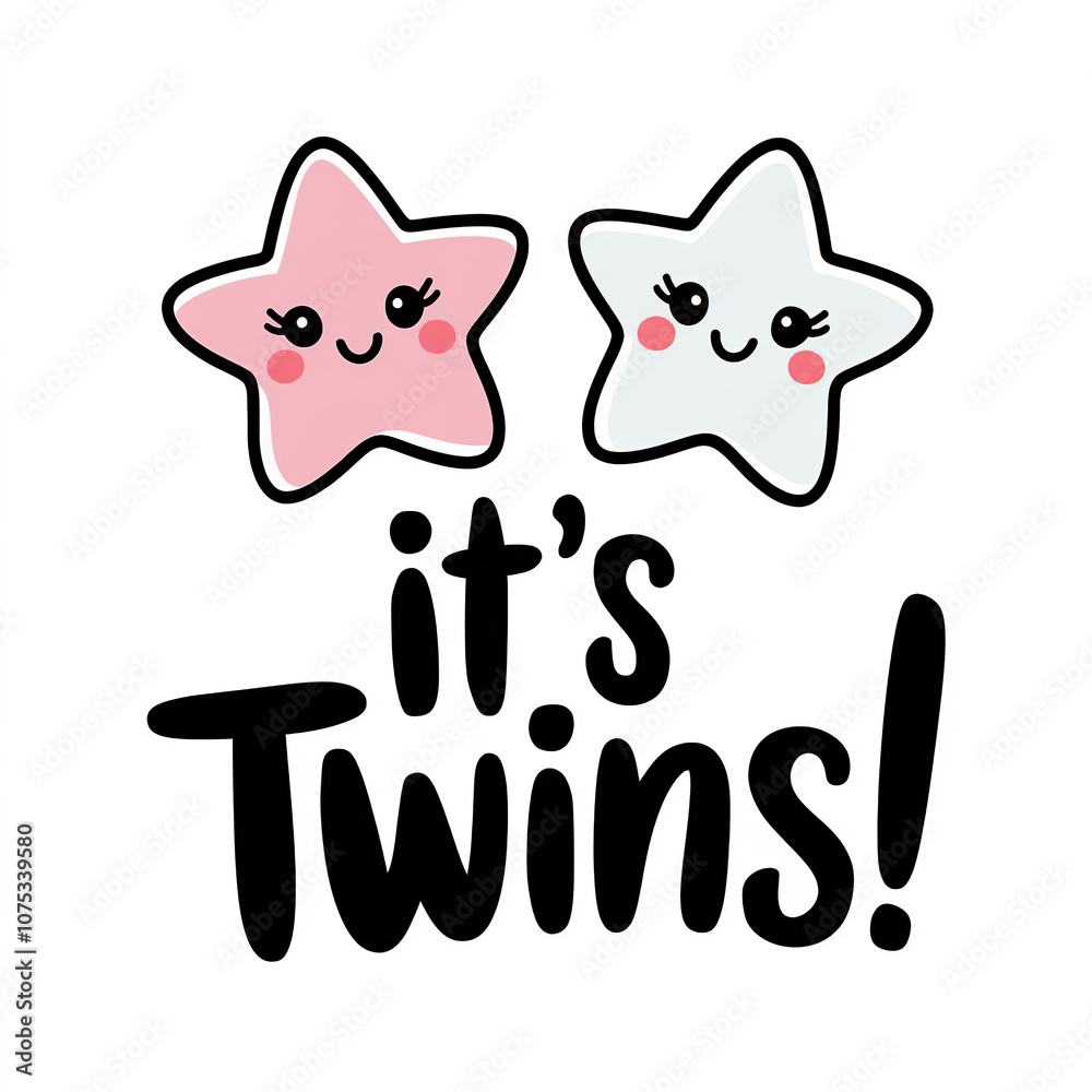 It's a twins lettering and two stars, baby shower gender reveal cards ...