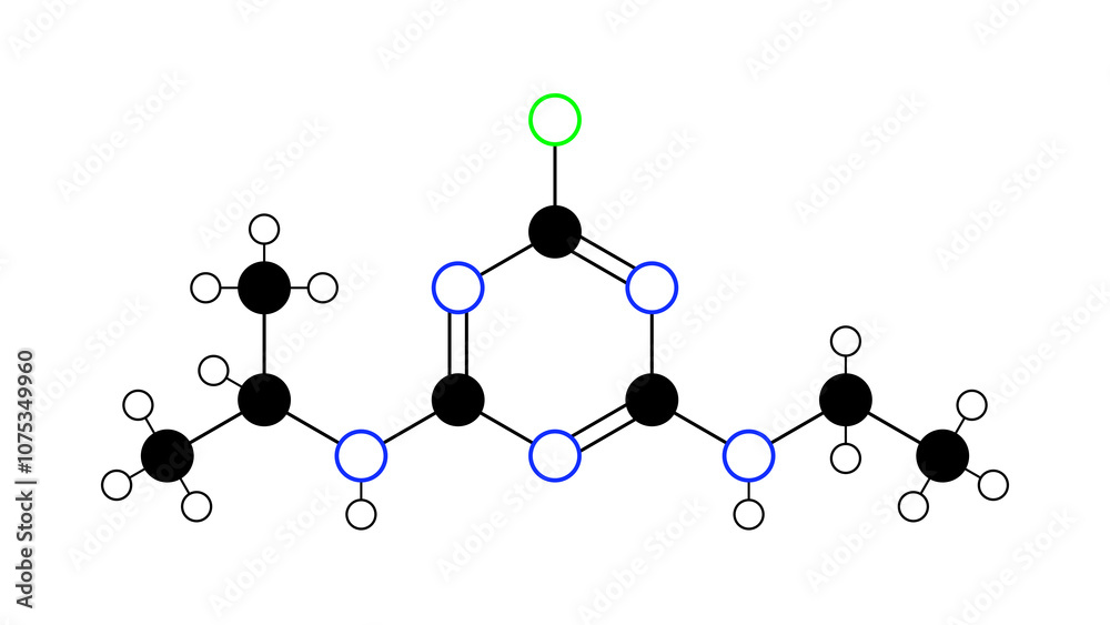 atrazine molecule, structural chemical formula, ball-and-stick model ...