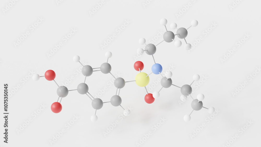 probenecid molecule 3d, molecular structure, ball and stick model ...
