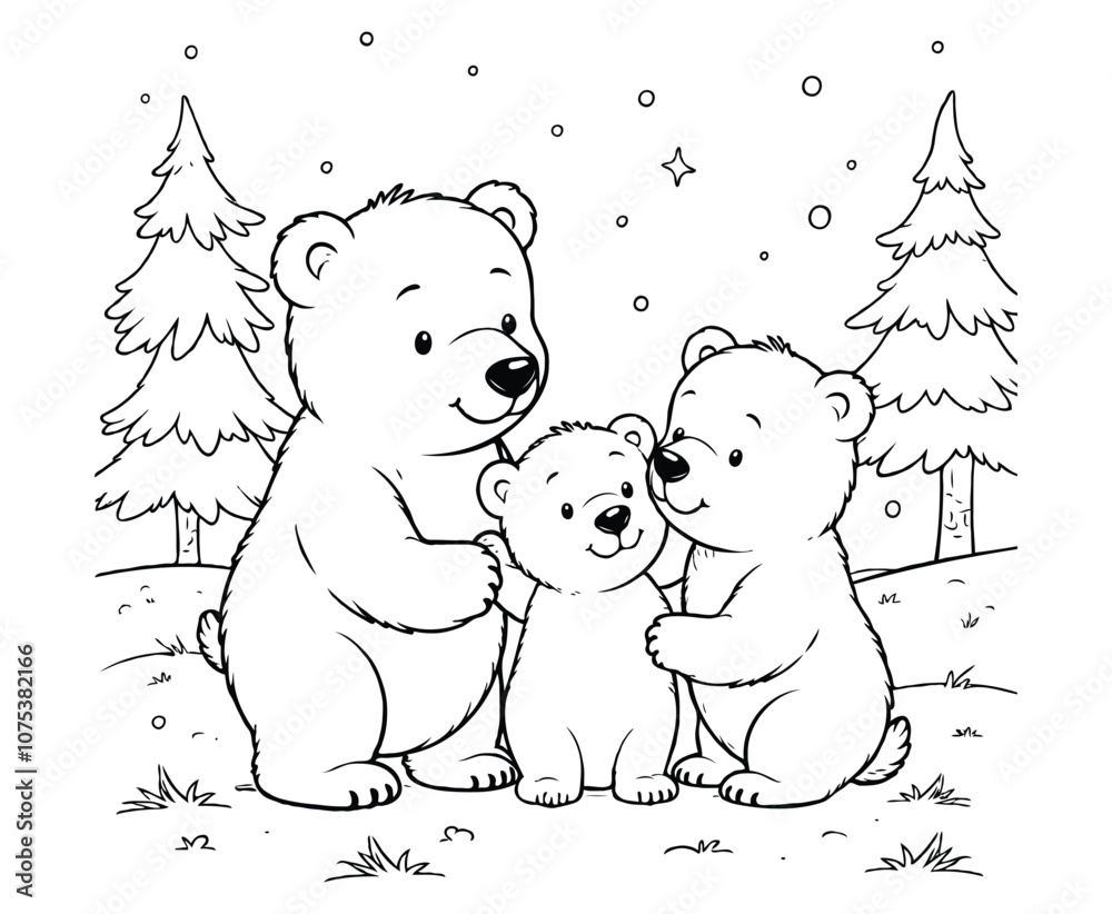 Polar bear family cartoon coloring page. Christmas and Winter Stock ...