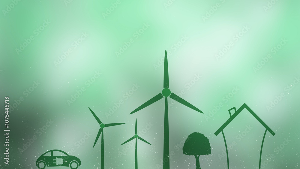 Environment icons symbol isolated on blurred green background. Copy ...