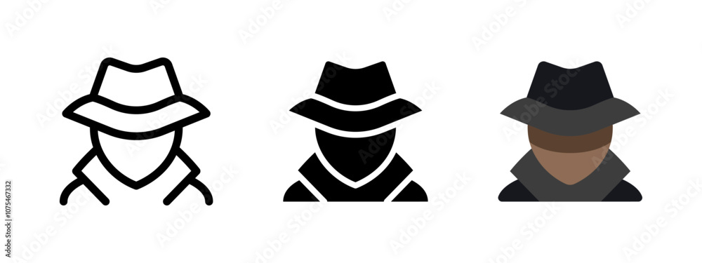 Spy agent icon. Detective sign. Anonymous person avatar. Mafia criminal ...