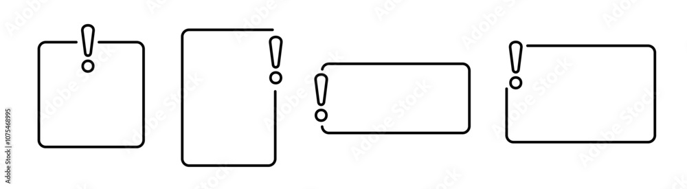 Black outline frame with exclamation mark. Set of empty warning ...