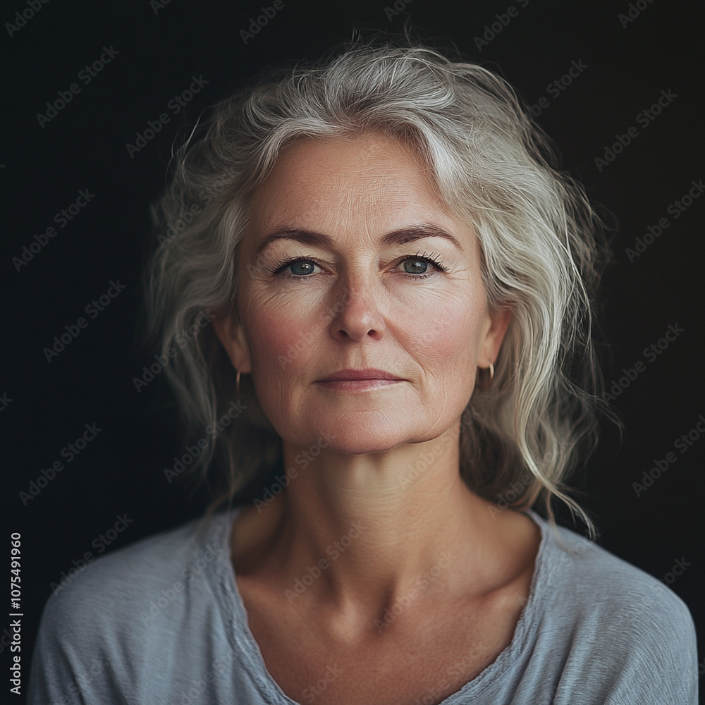 middle aged woman portrait, shown in the natural aging process of a ...
