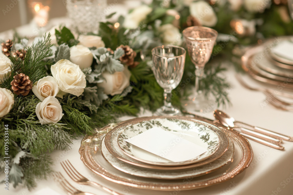 festive table setting, festive table adorned with metallic accents and ...