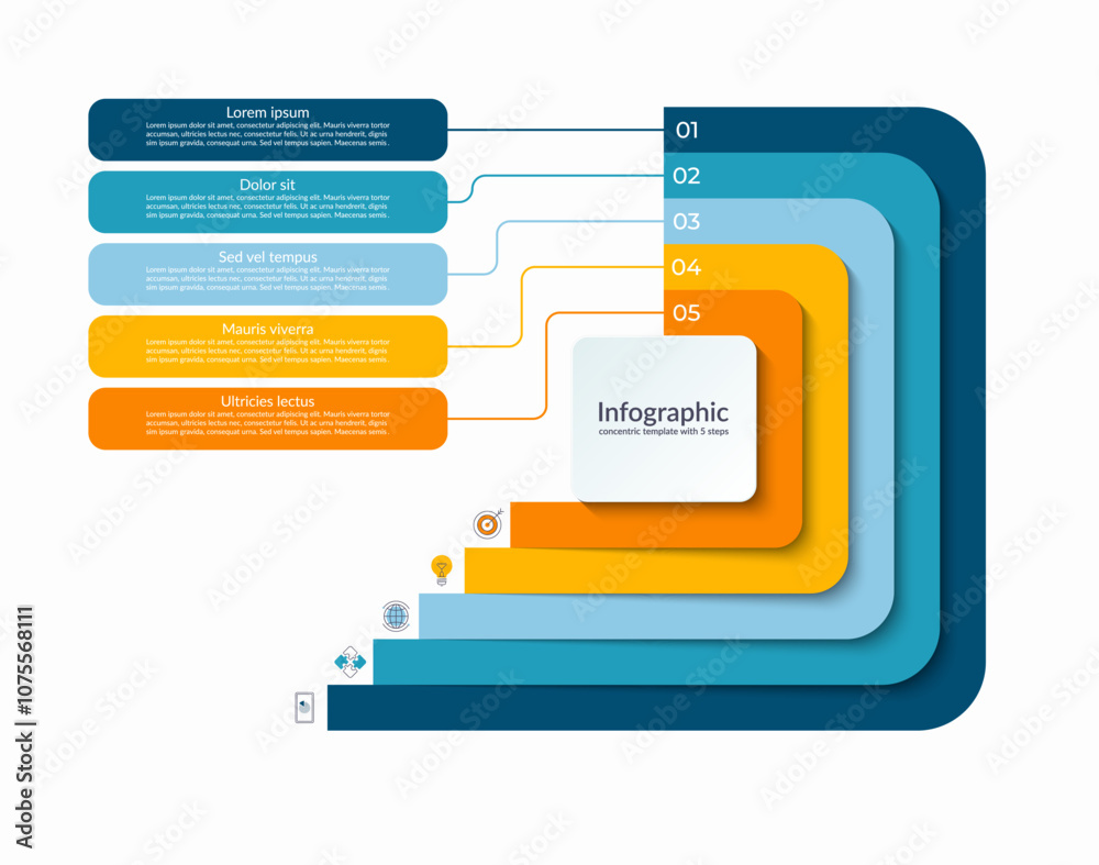 Infographic layered concentric template with 5 steps. Process chart ...