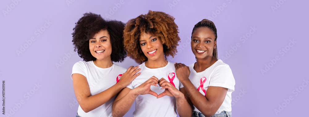 Oncology Awareness. Trio Of Positive African American Ladies With Pink ...