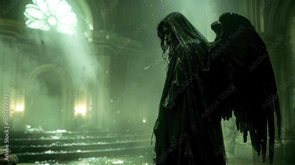 Evil dark angel, demon in demolished church Stock Illustration | Adobe ...