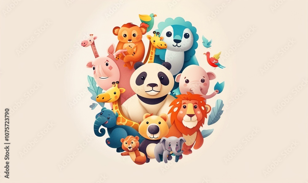 Realistic cartoon of cute zoo animals with adorable faces and simple ...