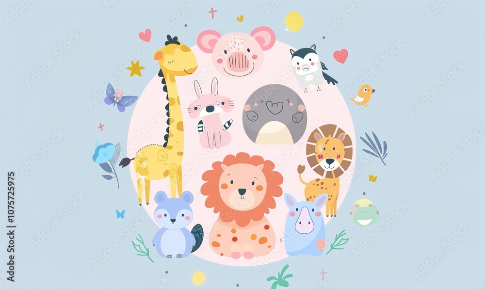 Realistic cartoon of cute zoo animals with adorable faces and simple ...