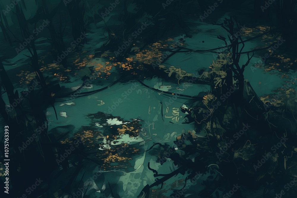 Swampland Mysterious Swamp Forest Landscape Tabletop RPG Map, Fantasy Roleplaying Exterior ...