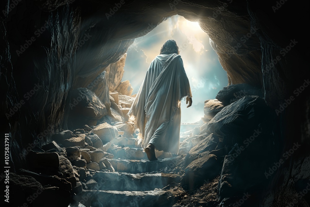 Jesus Christ Walking Out of the Tomb - Resurrection, Light, and Hope ...