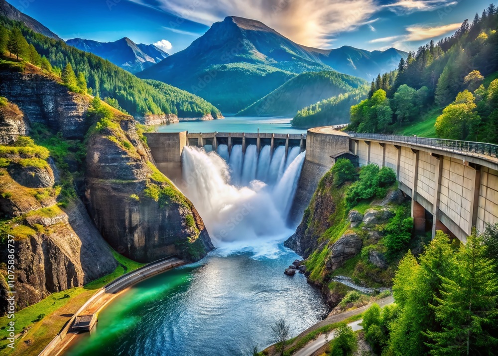 Majestic Hydroelectric Dam Releasing Streams of Water into a River ...