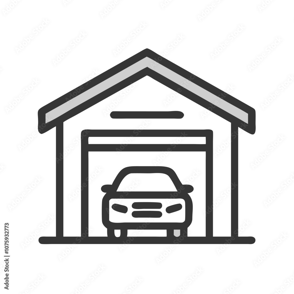 Stock-Vektorgrafik „Garage icon with car outline design, Vector line ...