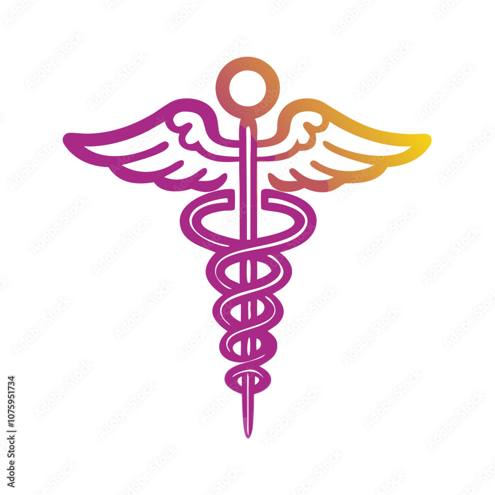 Caduceus medical icon with wings and staff, Vector illustration of a ...