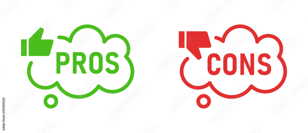 Pros cons in flat design. Green and red, check mark flat icons for ...