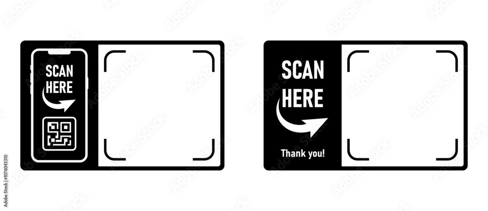 QR code scan here black frame. Qr code, barcode, scan me, printable scan here sticker template ...