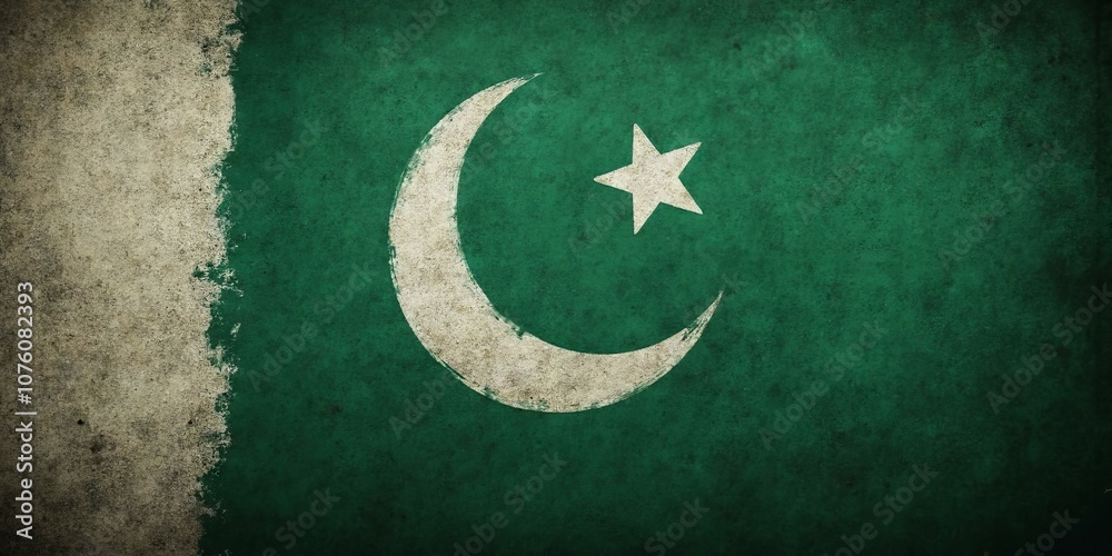 Grunge Textured Pakistan Flag With Green And White Colors, Crescent ...