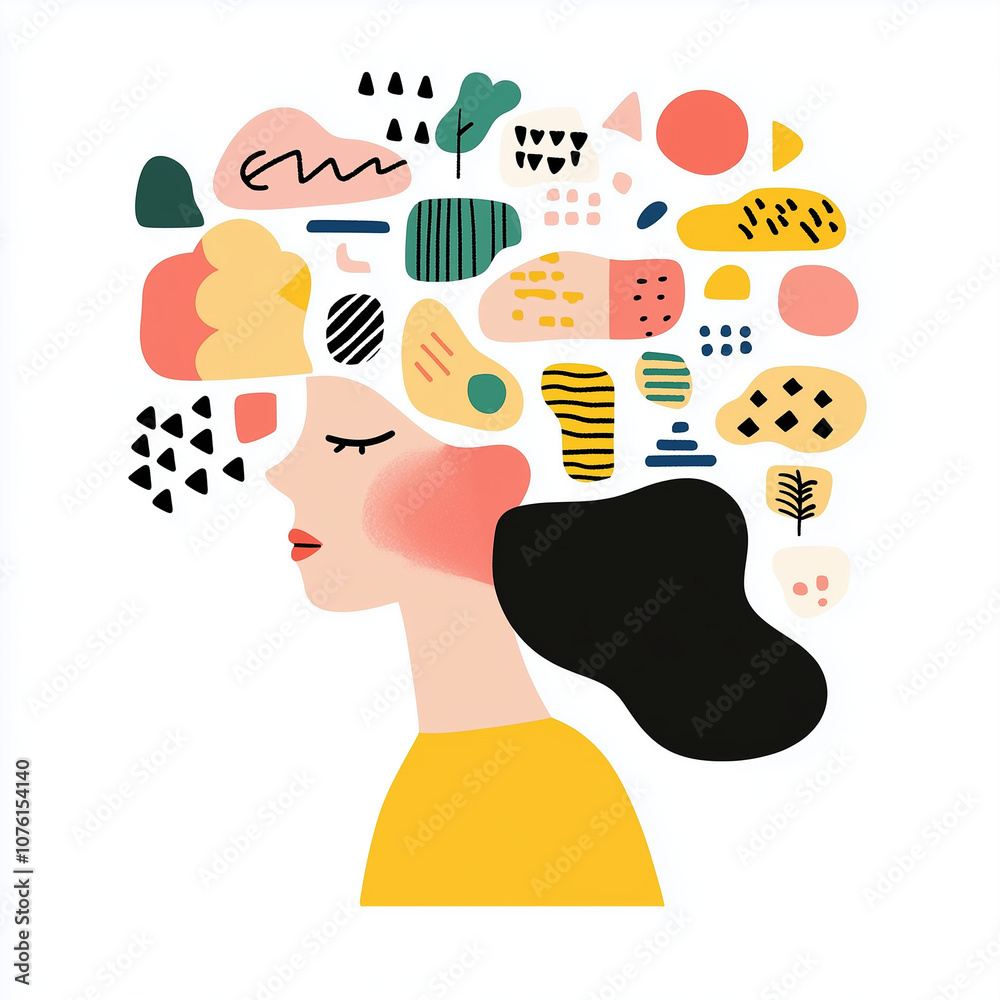artwork collage of a young, funny woman hiding and overthinking ...