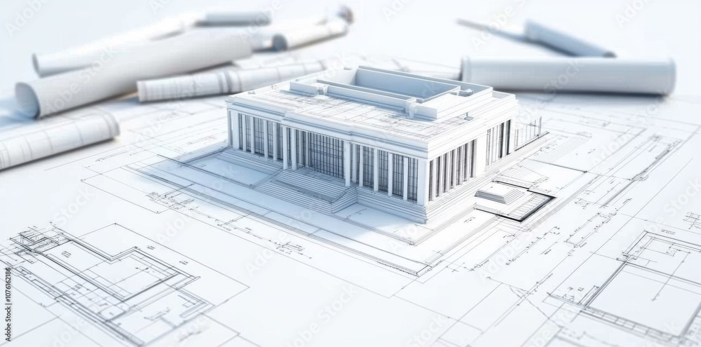 Blueprint layout paired with a schematic for a comprehensive design ...