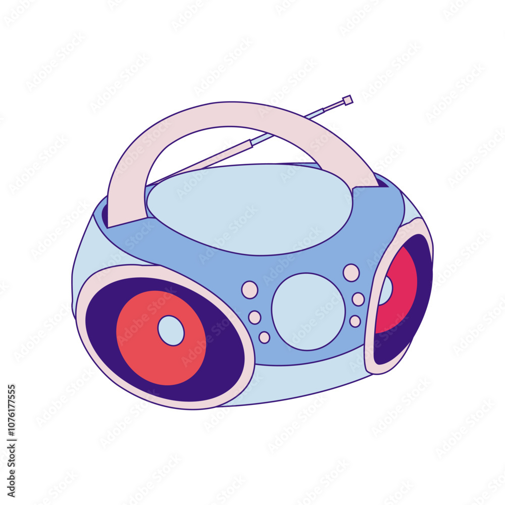 Colorful retro boombox illustration with rounded shapes and an antenna ...