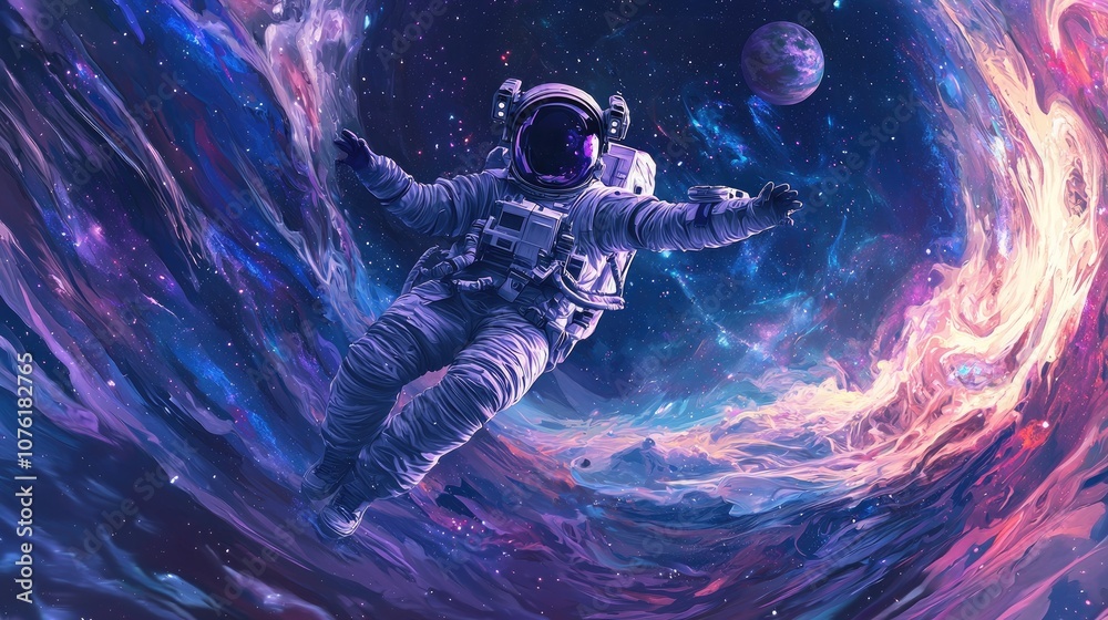 Create an ultra-realistic image featuring an astronaut floating in ...