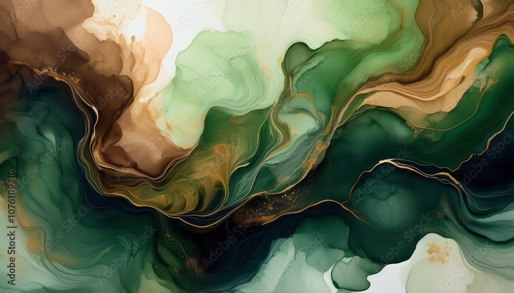 Ethereal Abstract Landscape with Rich Earth Tones and Deep Greens ...