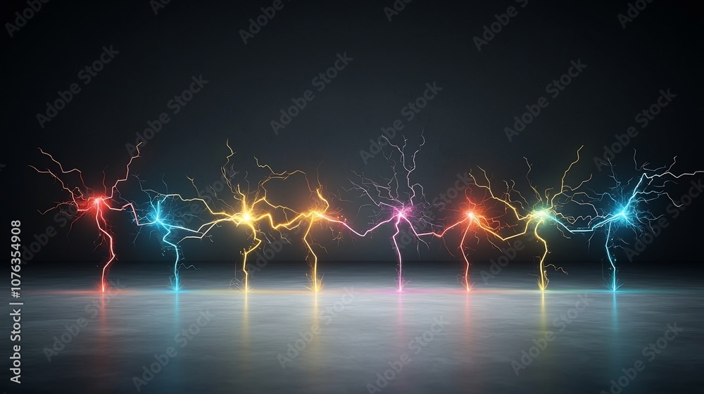 Vibrant and dynamic electrifying sparks of multicolored branching ...