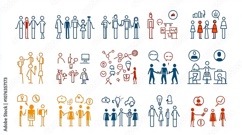 Collection of business icons illustrating human interactions group ...