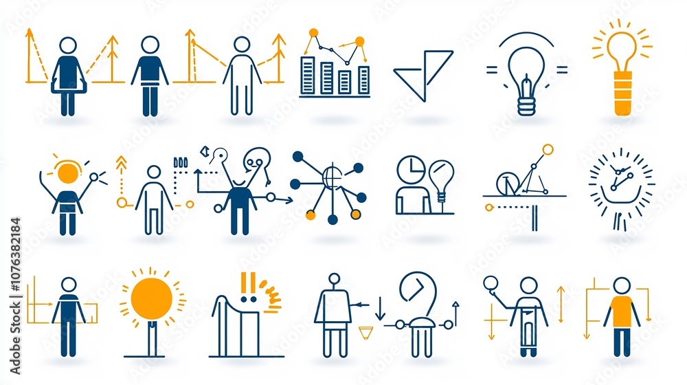 Set of 15 linear icons illustrating key teamwork principles and group ...