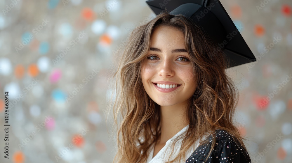 Smiling Graduate: A young woman in a graduation cap and gown smiles ...