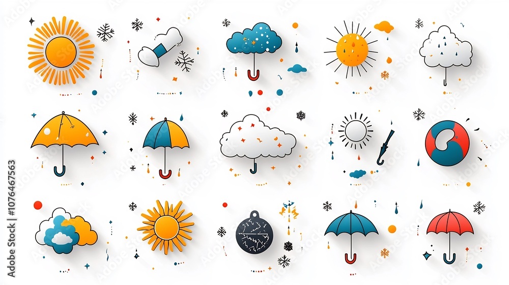 Lively and Colorful Weather Icon Set Featuring a Collection of ...
