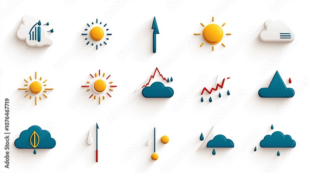 Bold and Vibrant Icon Collection Showcasing Rain Sun Cloud and Wind ...